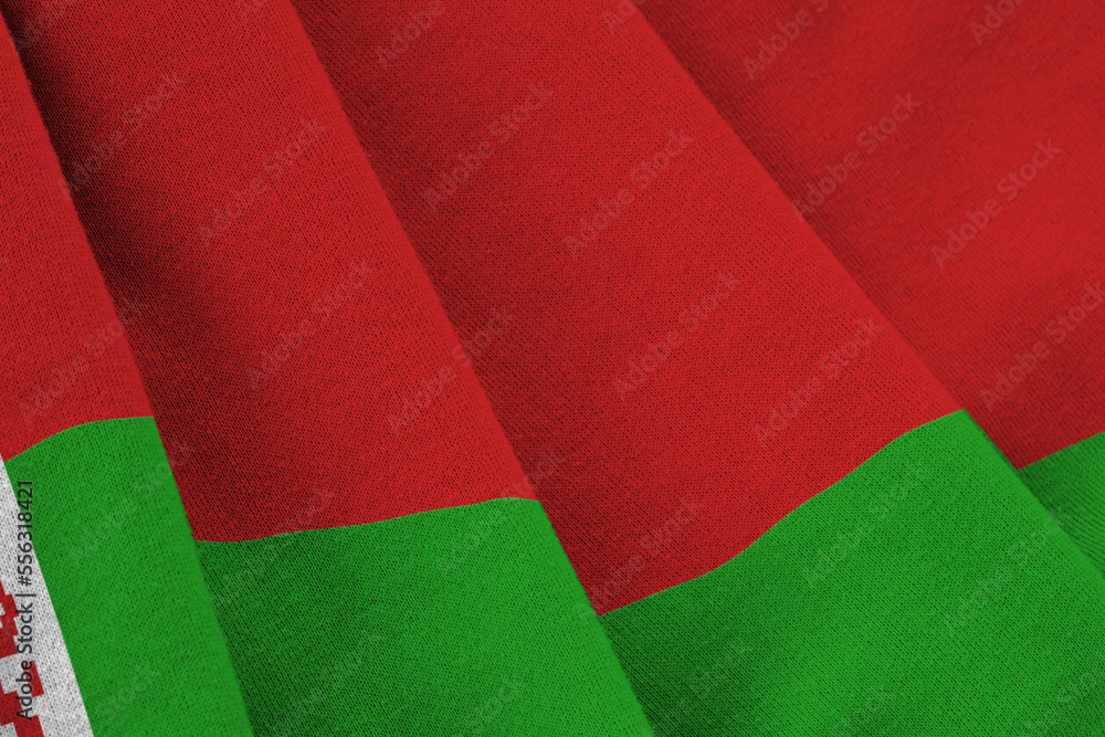 Foto de Belarus flag with big folds waving close up under the studio ...