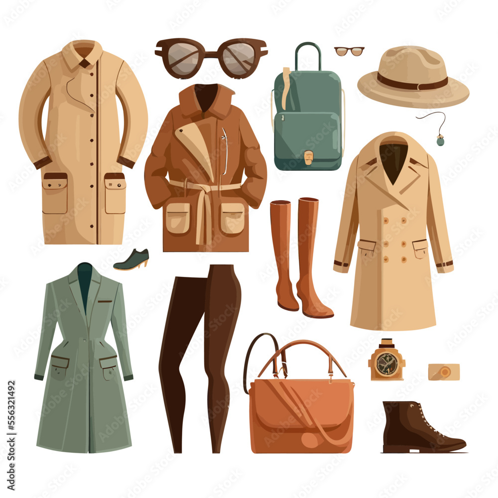 Fashion clothes set. Isolated on background. Cartoon flat vector ...