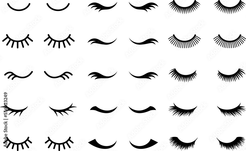 Eyelashes logo vector set isolated on white background, closed eyes ...