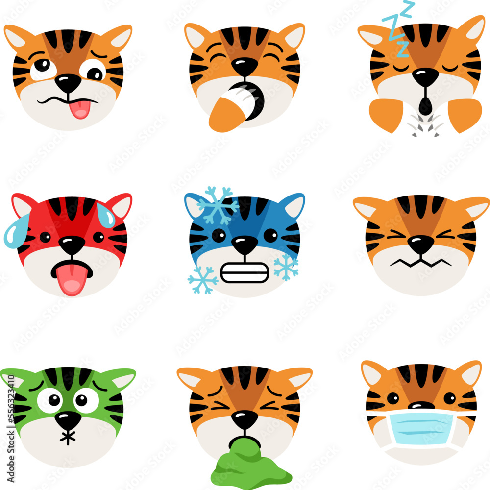 Tiger icons set of emoticons isolated vector illustration on white ...