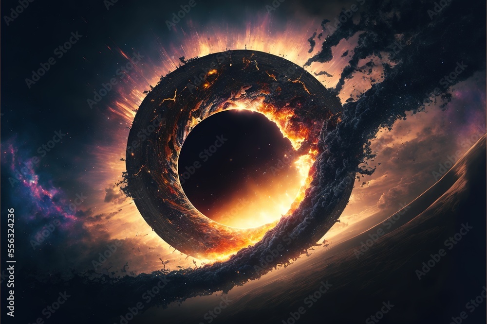 black hole eating planet, black hole, Planet eclipse in cybercity, cyberpunk, solar eclipse ...