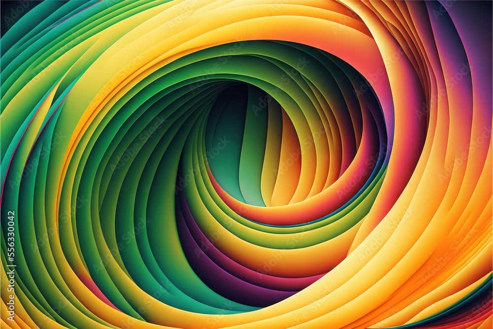 a colorful spiral of lines and colors in a square frame with a black ...