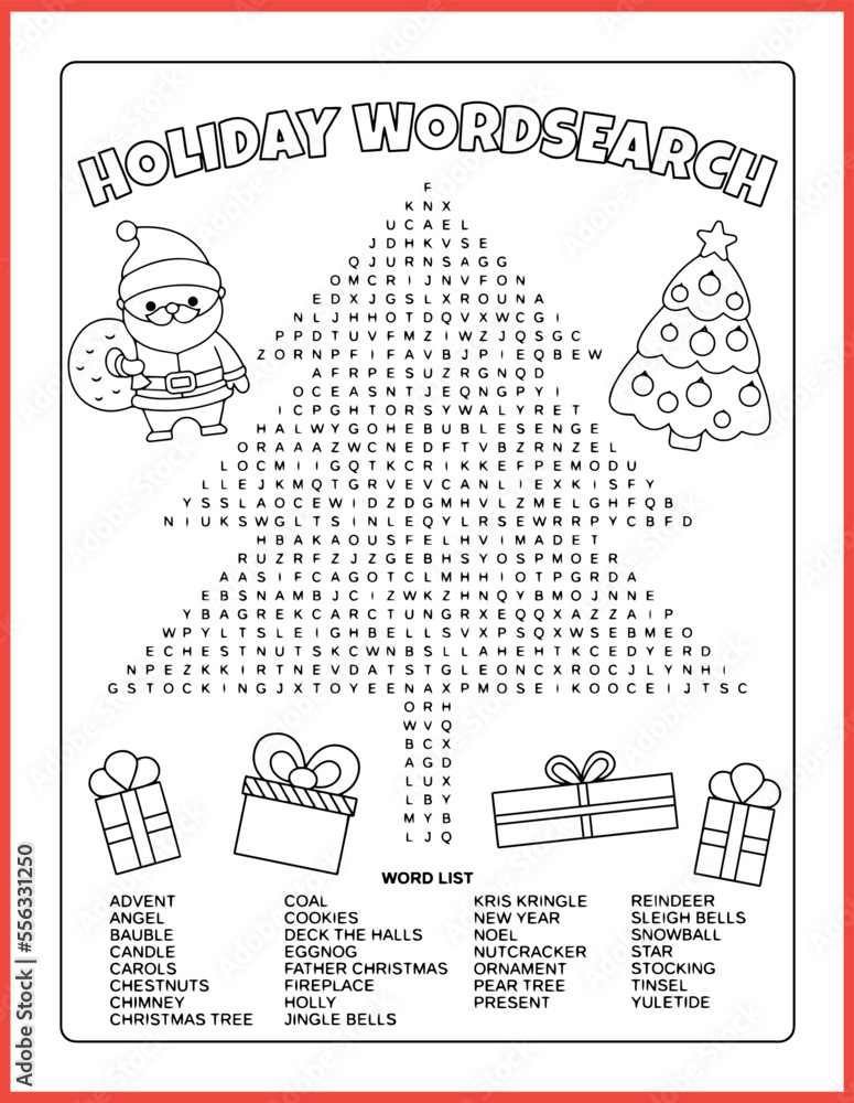 Holiday word search puzzle, Christmas word puzzle. Christmas activity ...