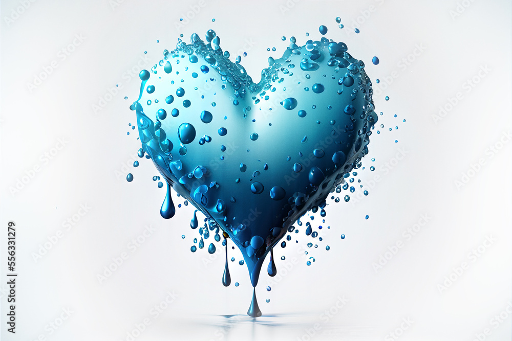Liquid heart - symbol of love. Heart made purified transparent water on ...
