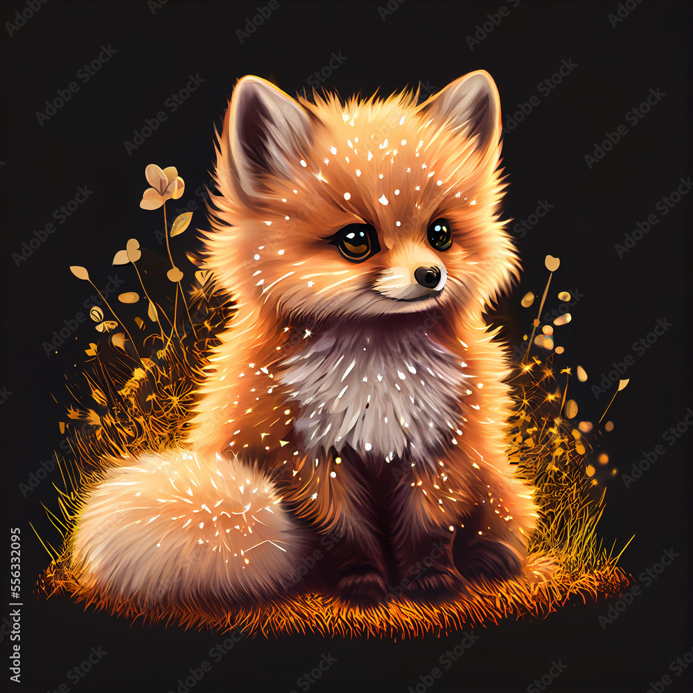 Generative AI: red fox in winter with gold dust ilustração do Stock ...