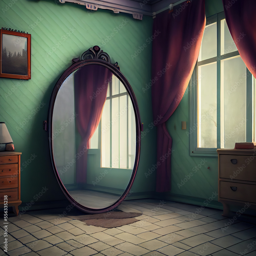 Generative AI: fantasy room with large central mirror Stock ...