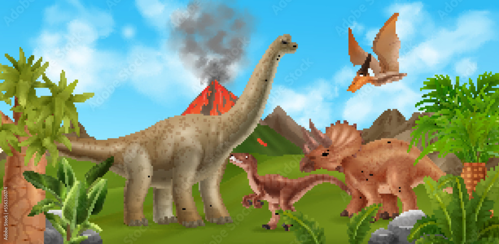 Realistic Dinosaurs Illustration Stock Vector | Adobe Stock