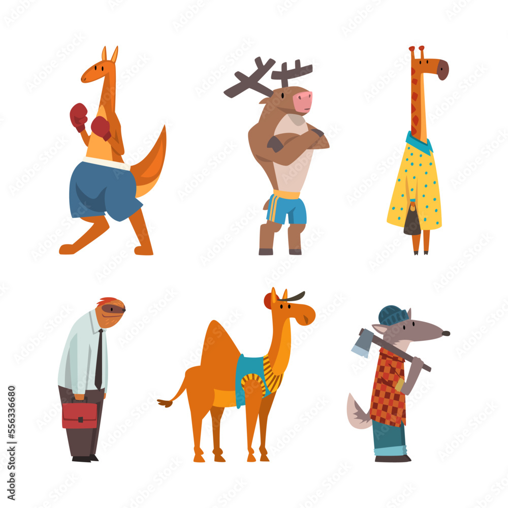 Humanized Animals of Different Professions and Wearing Clothes Vector ...