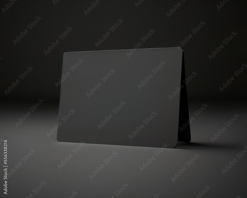 Blank black card isolated on black background with shadow minimal ...