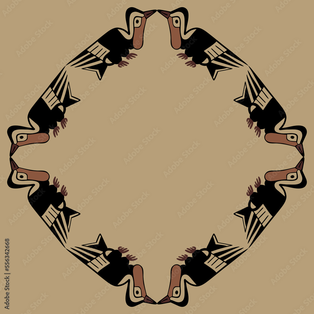 Geometrical animal frame with stylized birds. Ethnic folk style ...