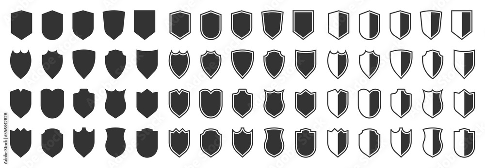 Shield icons set. Different shield shapes. Heraldic protective black ...