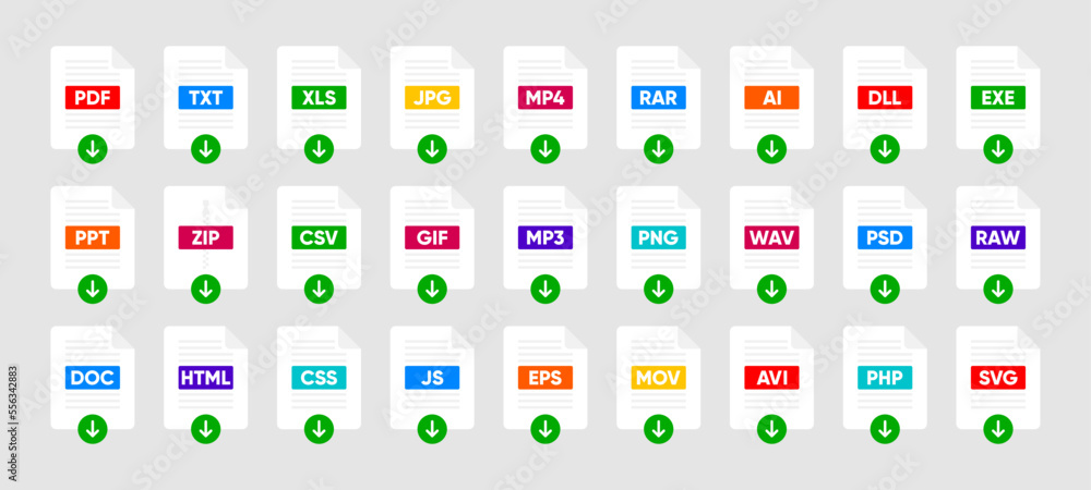 File Type Icon Set Popular Files Format And Document Format And Extension Of Documents Set Of