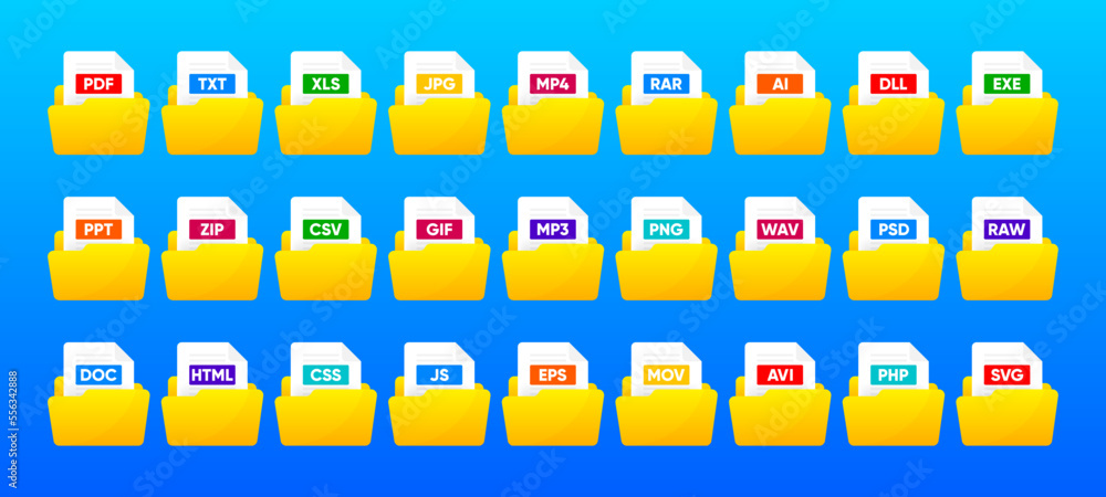 File Type Icon Set Popular Files Format And Document Format And Extension Of Documents Set Of