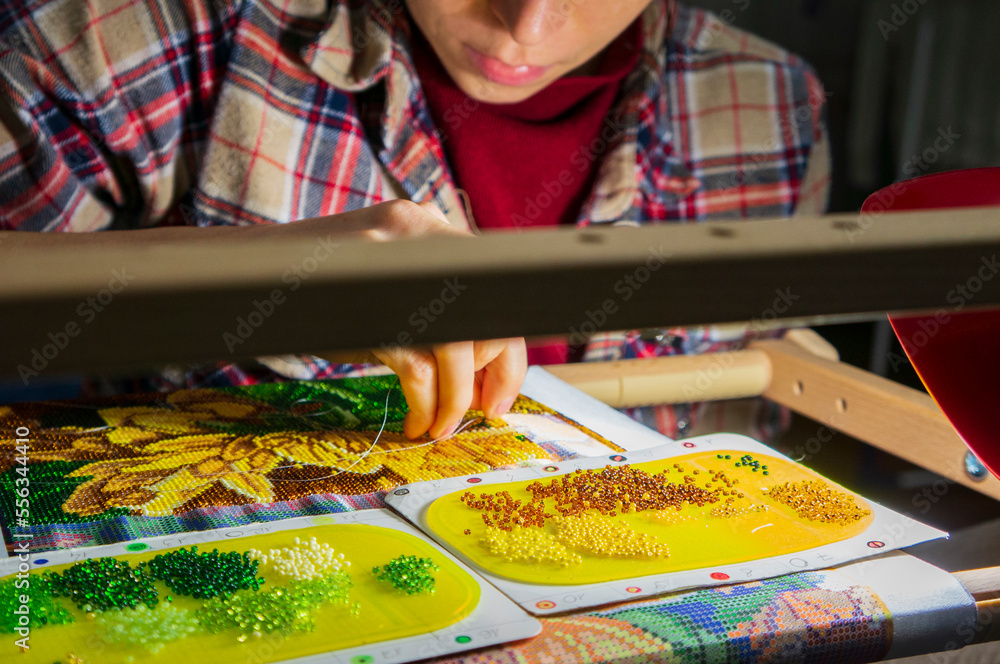 Bead embroidery pattern. Weaving from beads. The woman is fond of ...