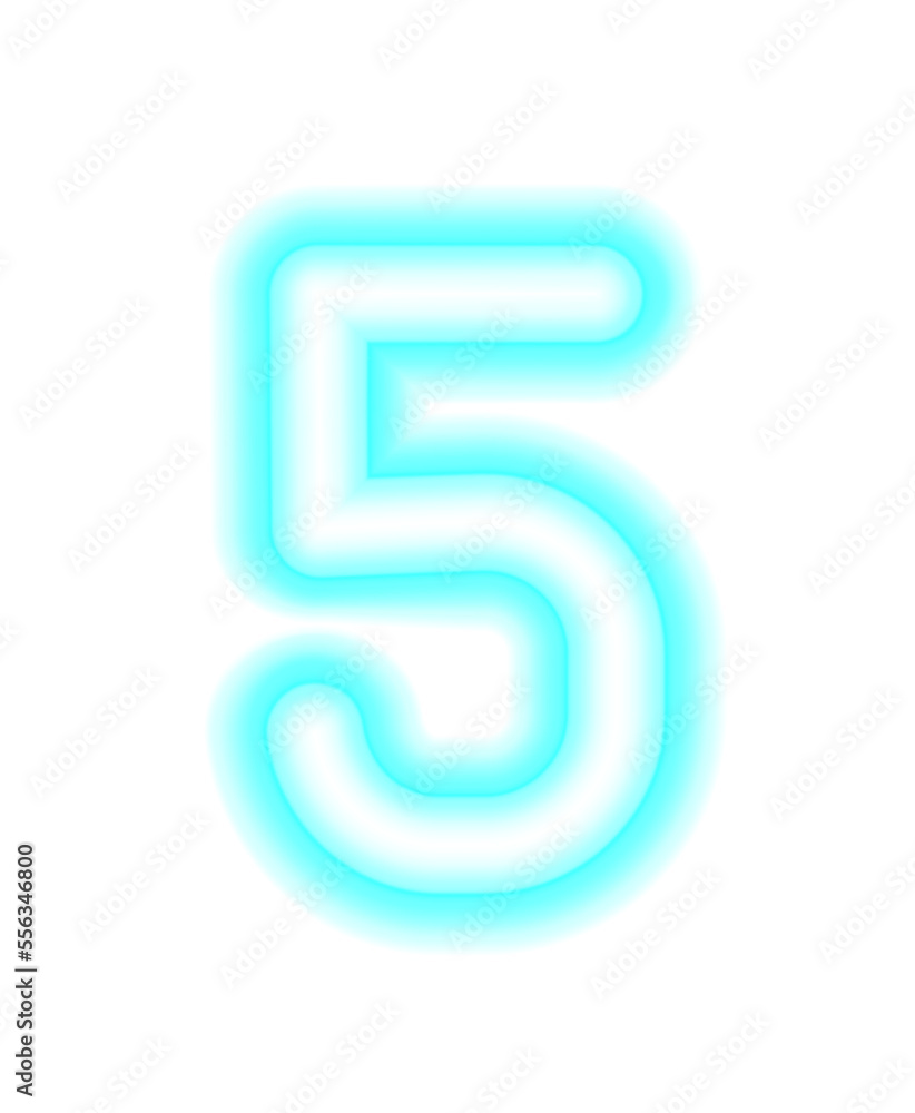 The neon number 5. Five. Simply of glowing fluorescent object, lamp ...