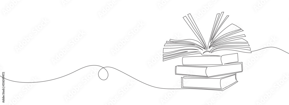 Continuous line drawing of a book. Stacks of books. Stock Vector ...