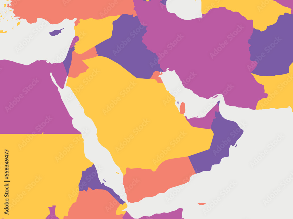 Middle East blank map. High detailed political map of Middle East and ...