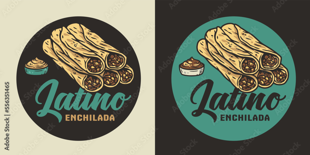 Mexican enchilada vector food with meat and rolled tortilla. Mexico ...