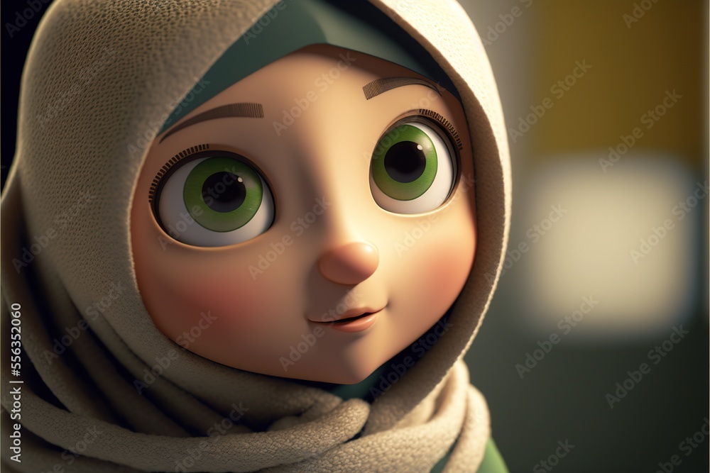 "Charming AI Generated Muslim Girl Pixar 3D Illustration for Your ...