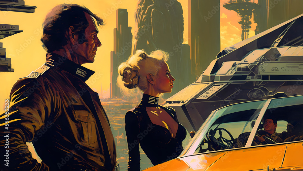 humans in 31 century, futuristic conceptual painting, neural network ...