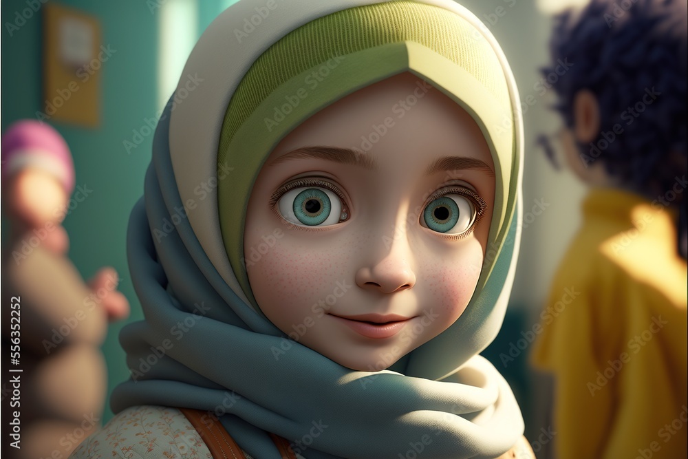 "Charming AI Generated Muslim Girl Pixar 3D Illustration for Your ...