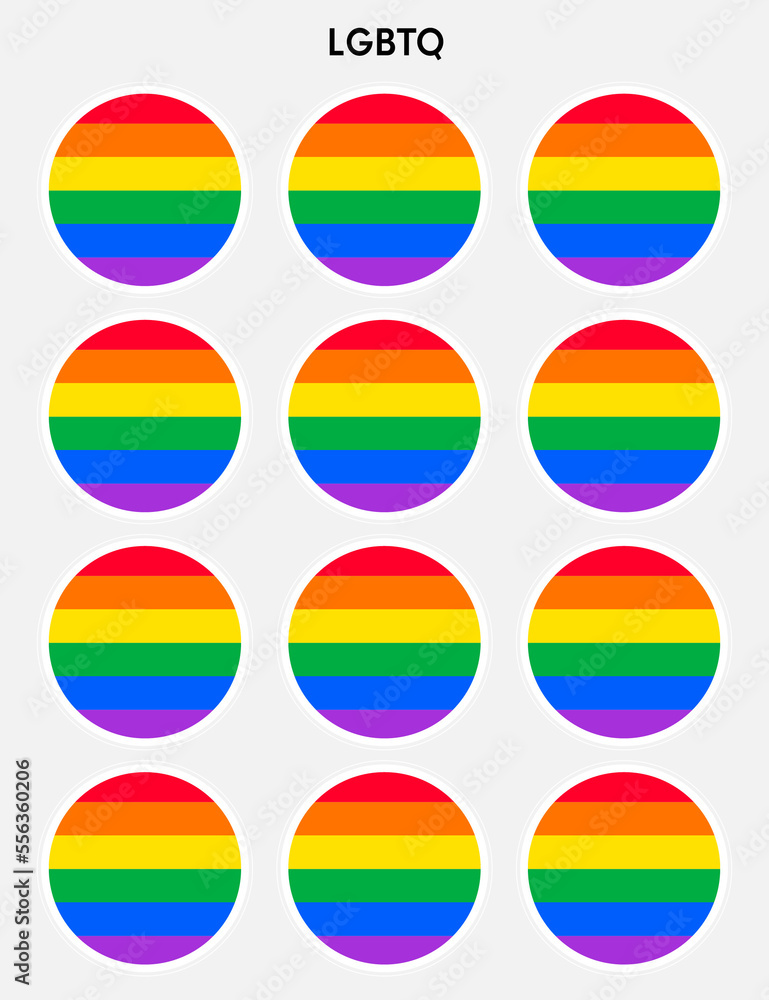 Set of pride flags in the shape of a circle. Circle shaped sticker icon ...