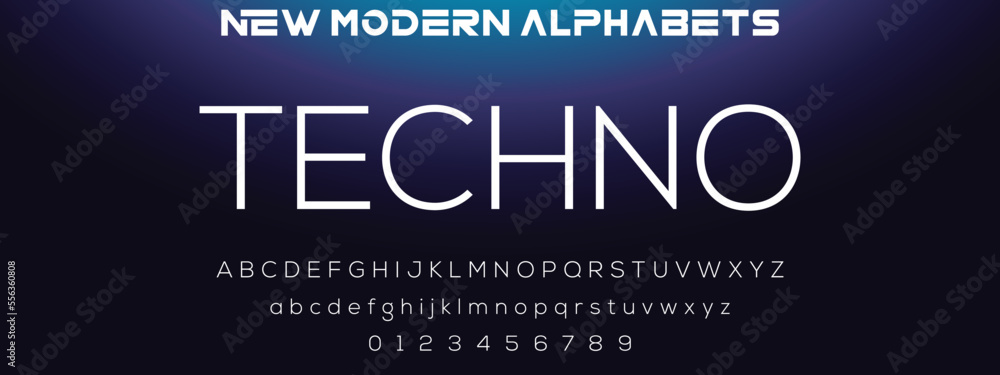 TECHNO Elegant alphabet letters font and number. Classic Lettering ...