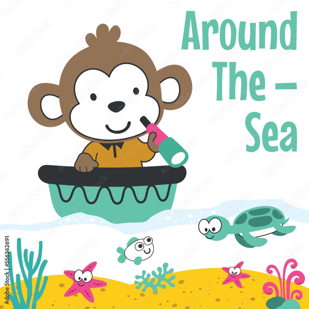 Cute monkey sailor on the boat. Can be used for t-shirt print, kids ...