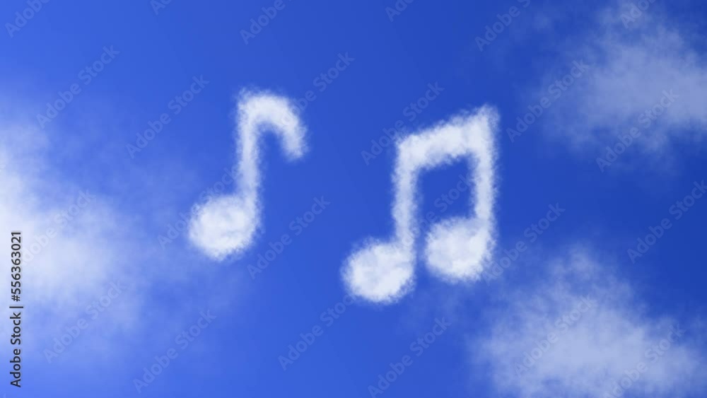 Musical Notes Symbol with Cloud Effects Animation on Cloud Blue Sky ...