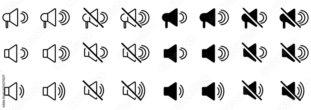 volume sound icon set. no sound icon. silhouette collections audio ...