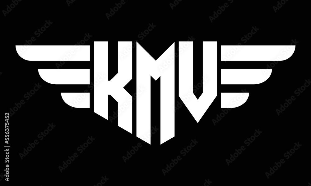 KMV three letter logo, creative wings shape logo design vector template ...