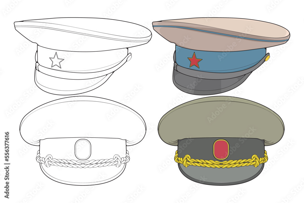 Set of military cap vector illustration isolated on white background ...