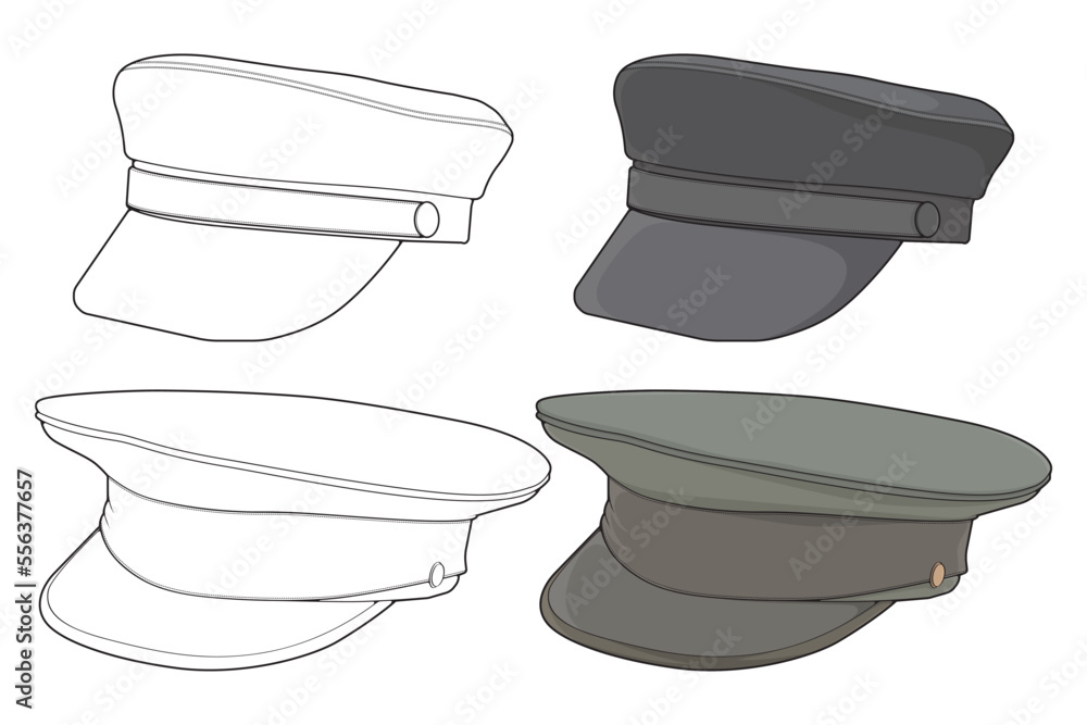 Set of military cap vector illustration isolated on white background ...