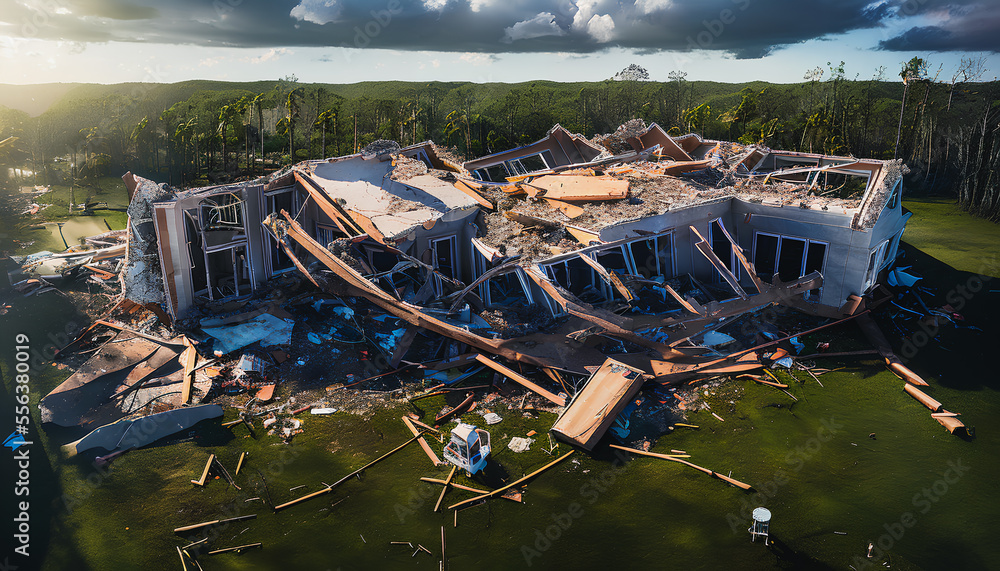 Scene of devastation as a hurricane has ravaged a once-beautiful house ...