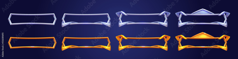 Empty fantasy frames for game buttons, title bars, banners and boards ...