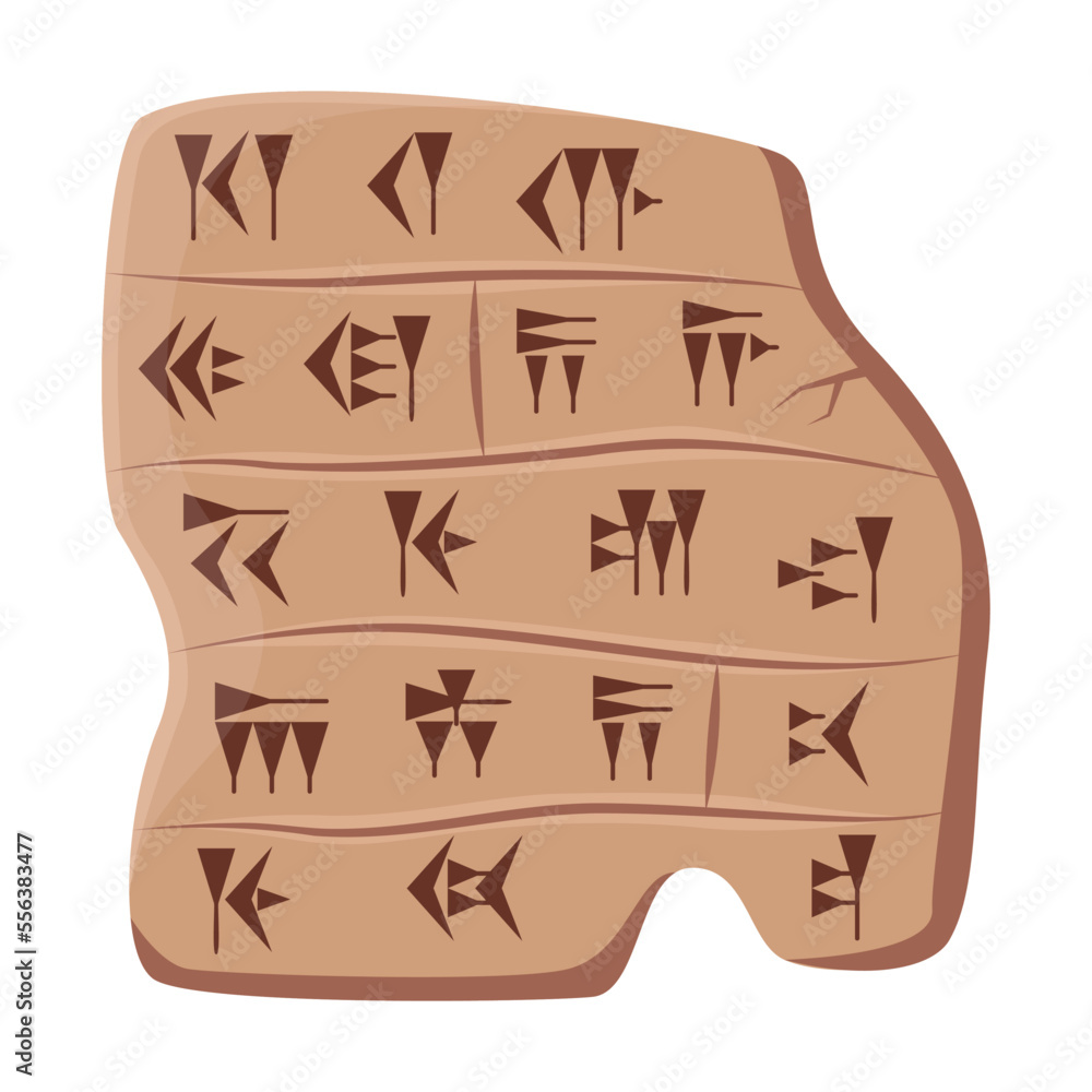 Sumerian script vector illustration. Clay, stone or rock tablets with ...
