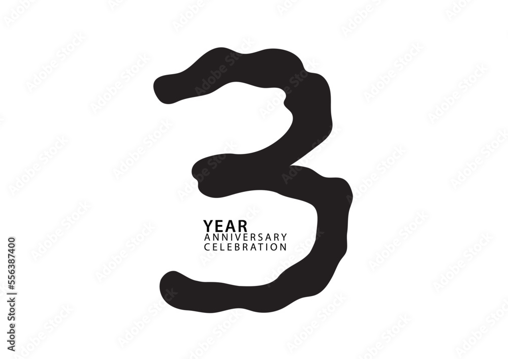 3 year anniversary celebration black color logotype vector, 3 number ...