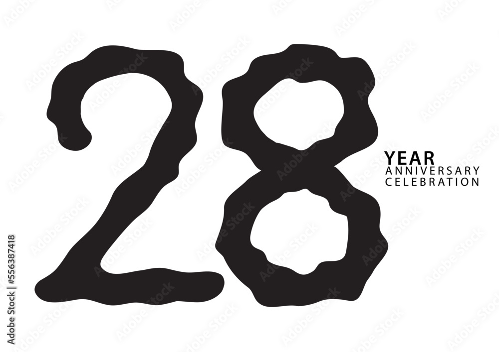 28 year anniversary celebration black color logotype vector, 28 number ...