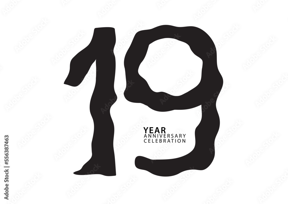 19 year anniversary celebration black color logotype vector, 19 number ...