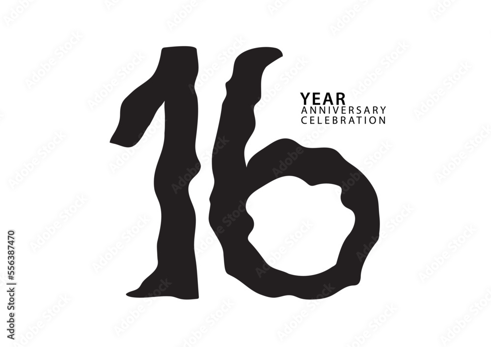 16 year anniversary celebration black color logotype vector, 16 number ...