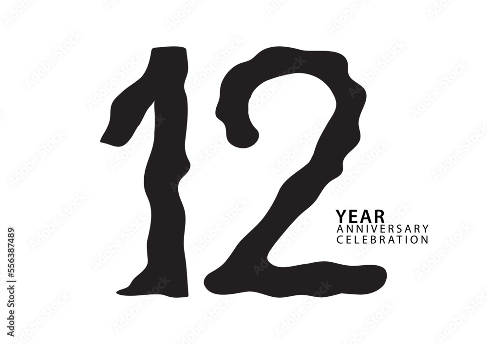 12 year anniversary celebration black color logotype vector, 12 number ...