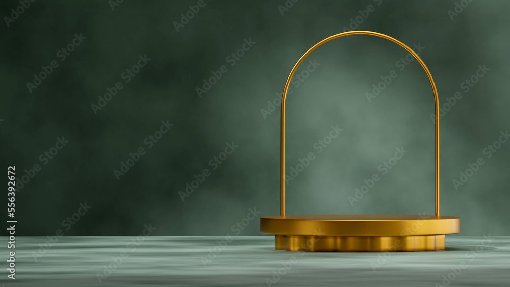 in landscape gold arch and green texture wall 3D render image mockup ...