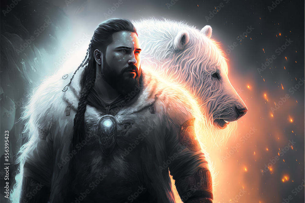 Fantasy man with his spirit polar bear guide - Created with generative ...