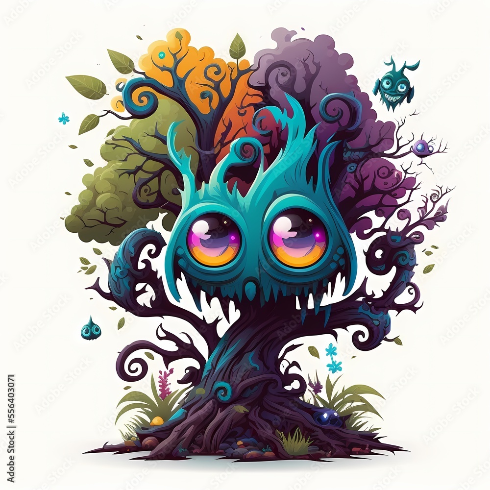 Cartoon Fantasy Tree Forest Monster Standing,Wood Body Painting and ...