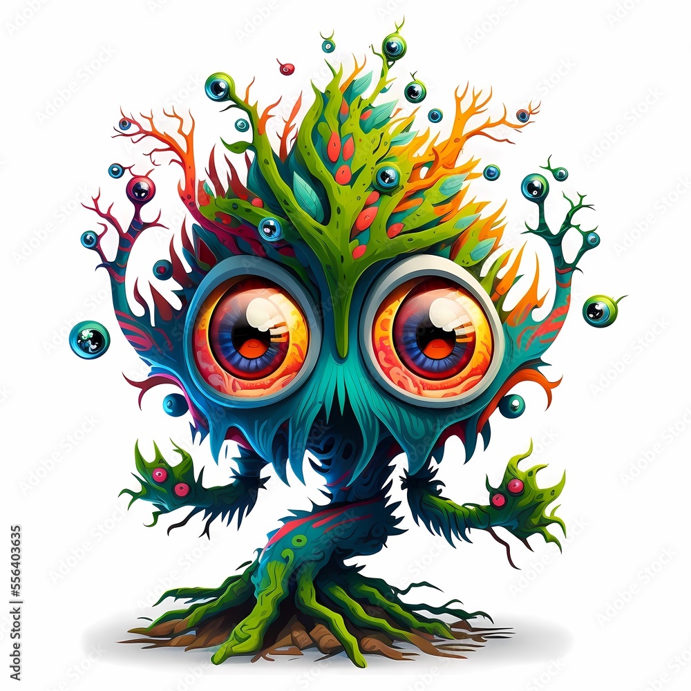 Cartoon Fantasy Tree Forest Monster Standing,Wood Body Painting and ...