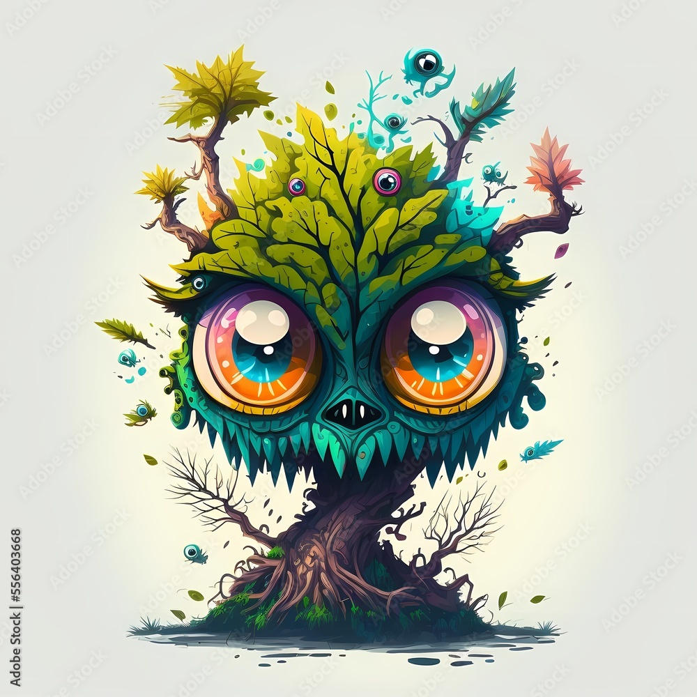 Cartoon Fantasy Tree Forest Monster Standing,Wood Body Painting and ...