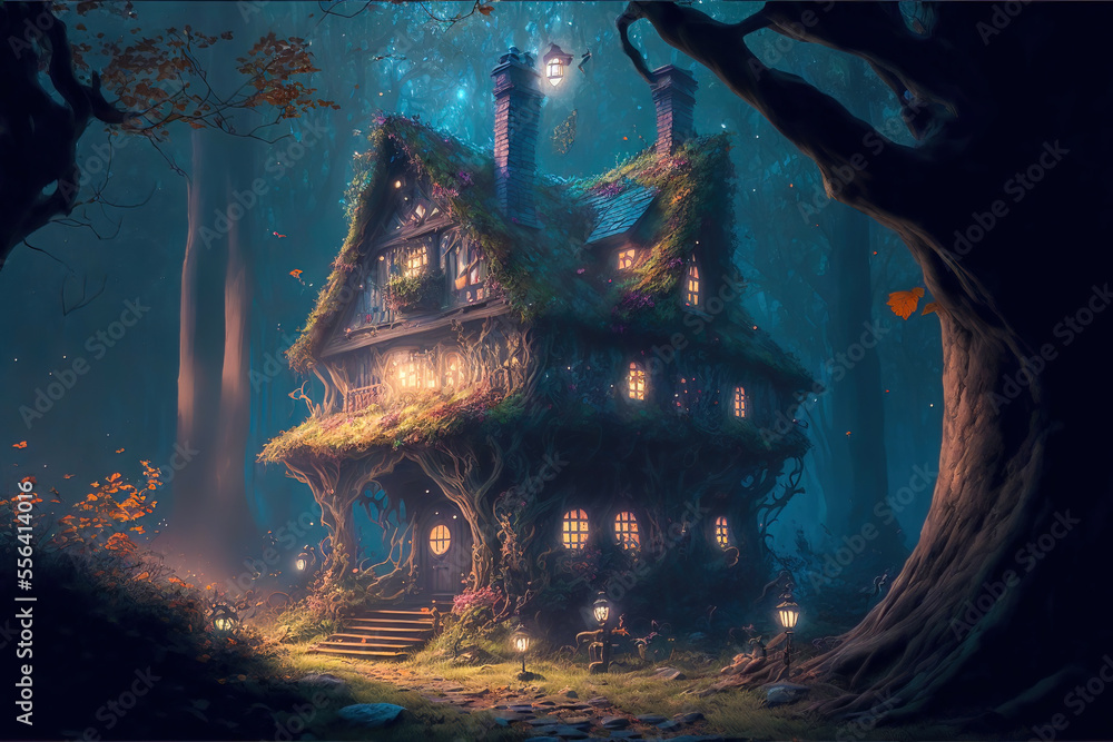 Generative AI : a scary and mysterious wizard's cottage in the forest ...