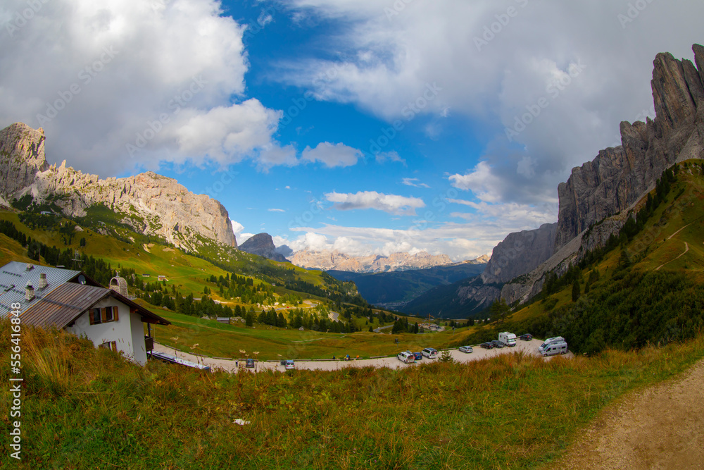 Serpentine in the Italian Alps mountains. Gardena pass,Passo Gardena ...