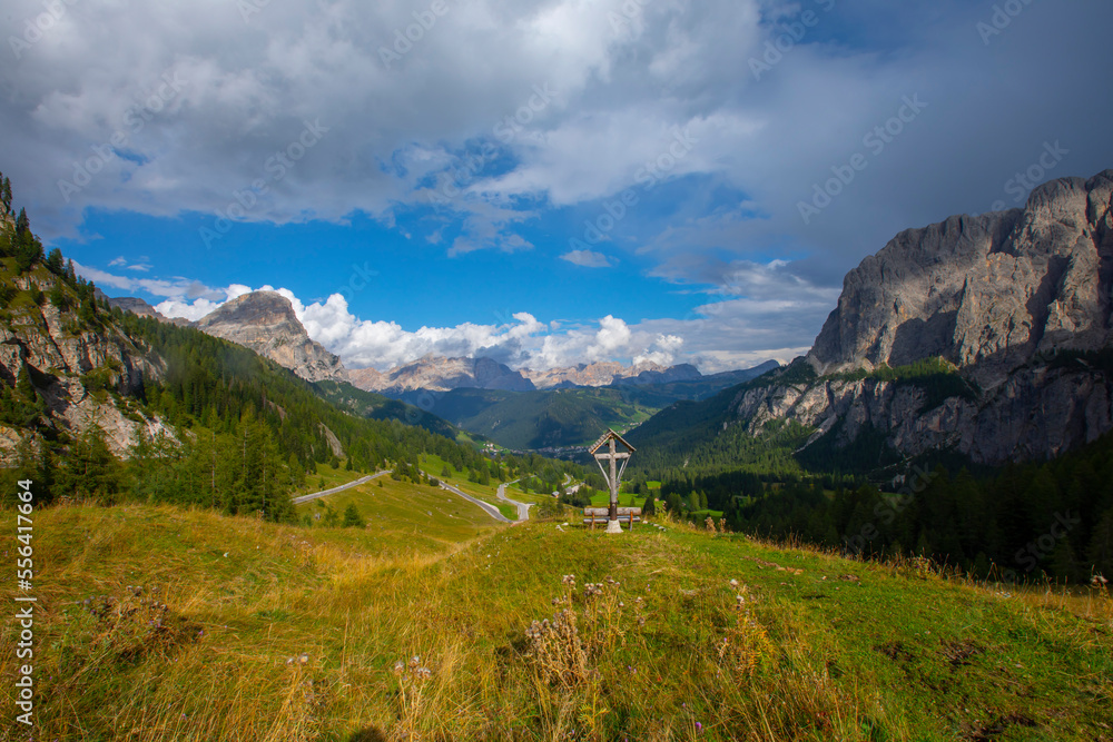 Serpentine in the Italian Alps mountains. Gardena pass,Passo Gardena ...