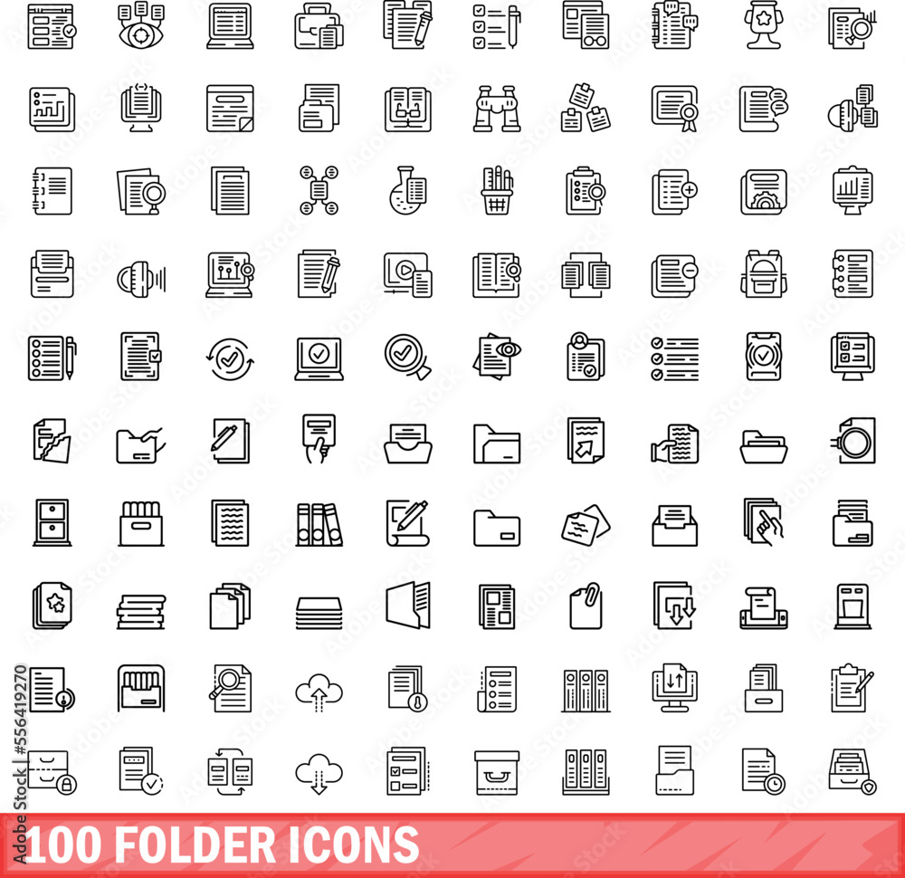 100 folder icons set. Outline illustration of 100 folder icons vector ...